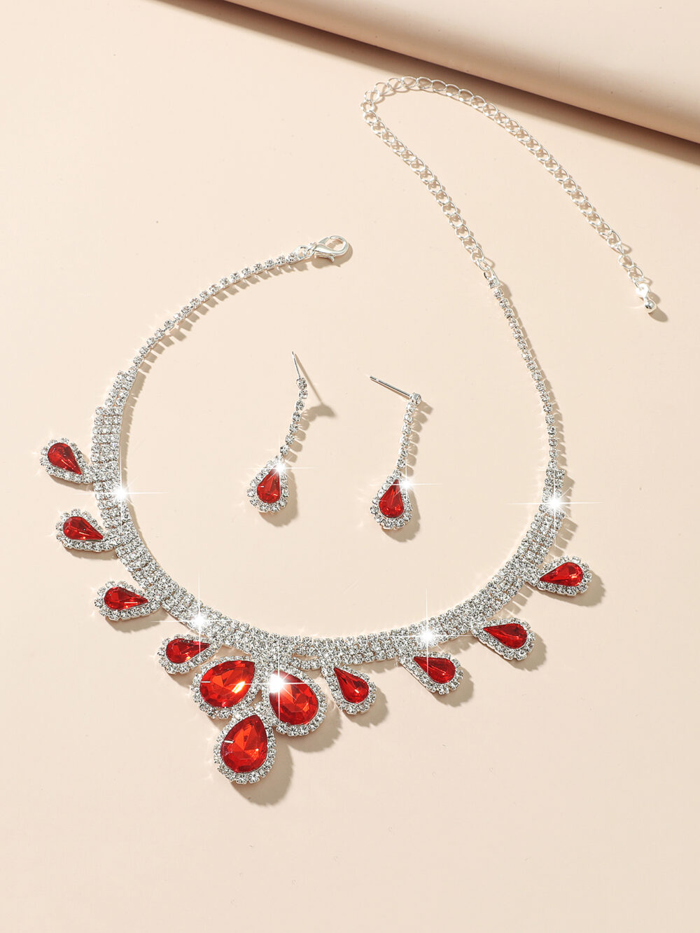 Vibrant Red & Silver Jewellery Set - Your One Stop Wed Shop